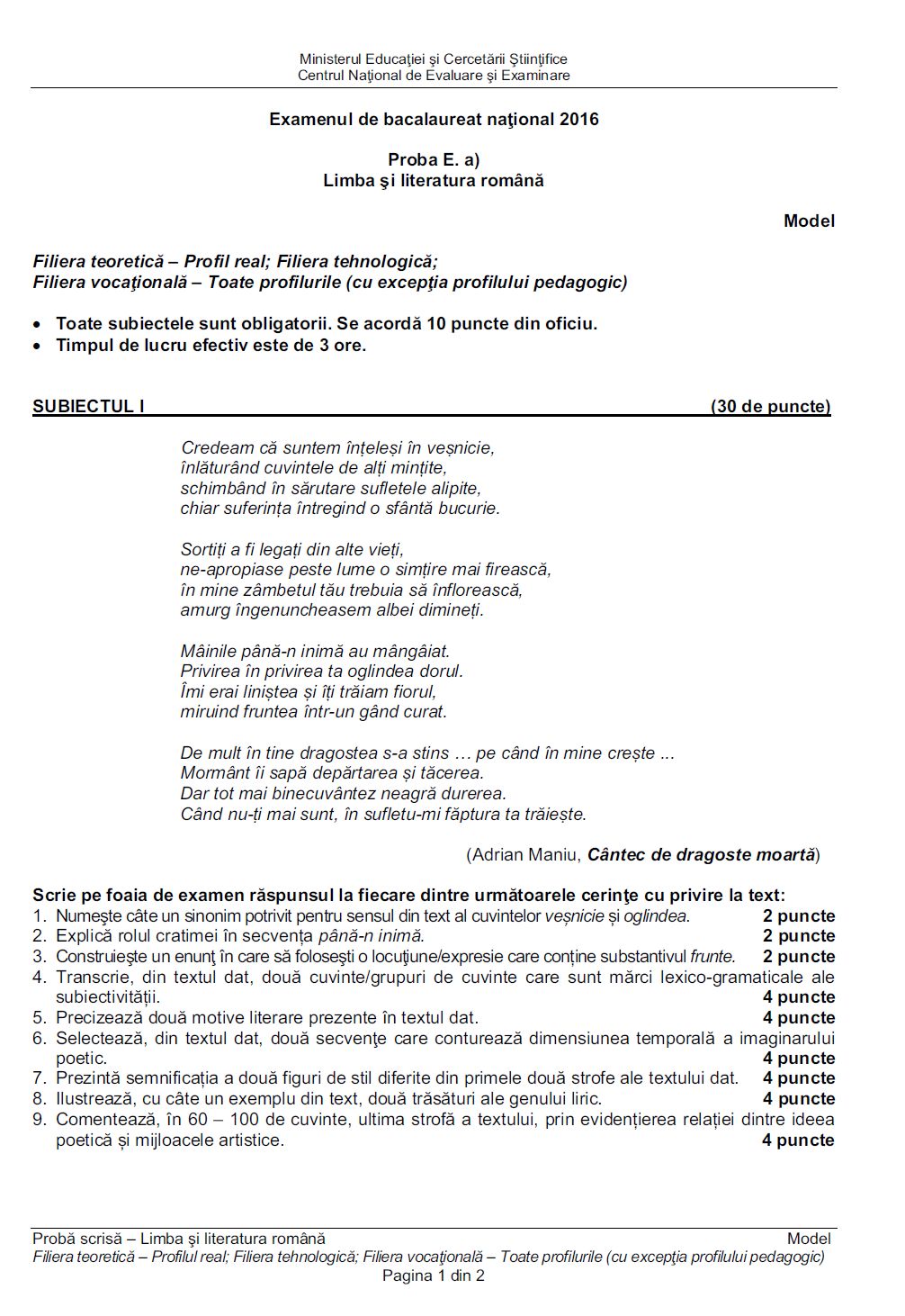 SUBIECTE BACALAUREAT 2016 ROMÂNĂ. Ce Subiecte Au Picat La Română ...